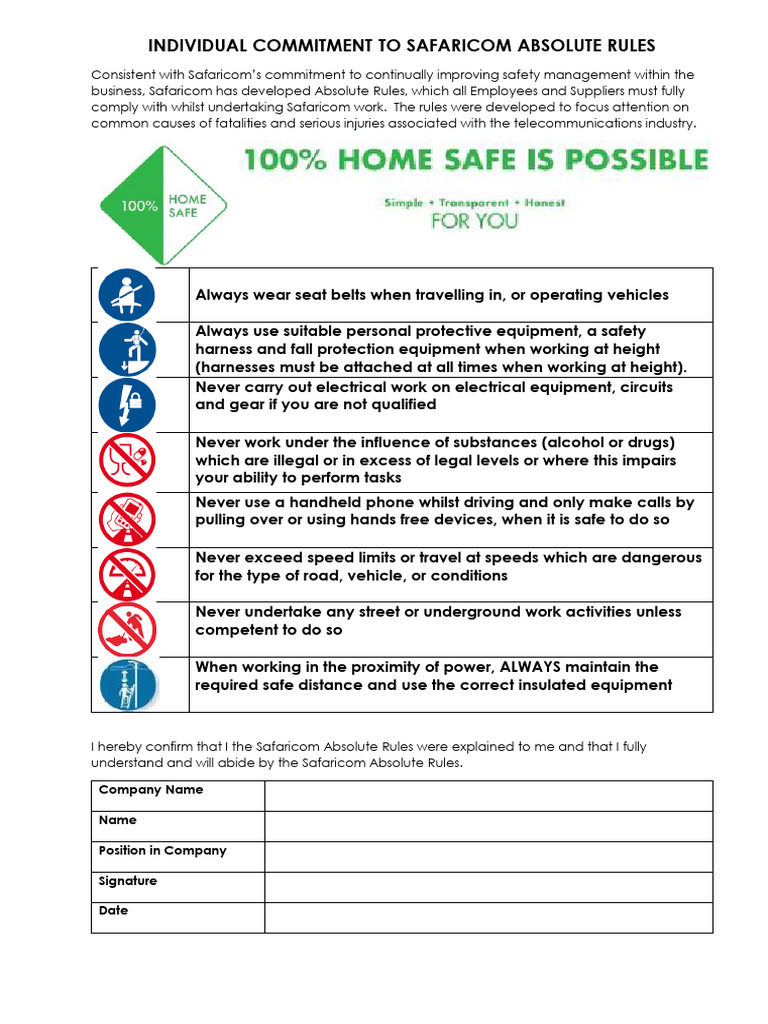 Safaricom Absolute Safety Rules Compliance | PDF | Technology & Engineering