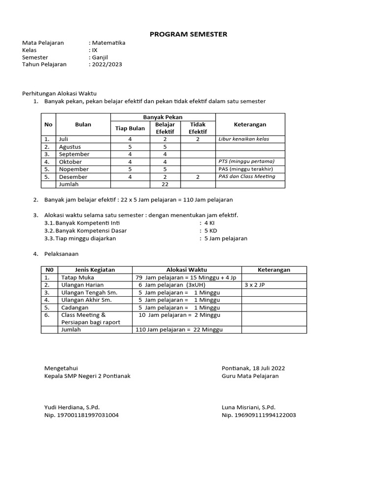 PROSEM, PROTA Kls 9 (Ganjil, Genap) | PDF