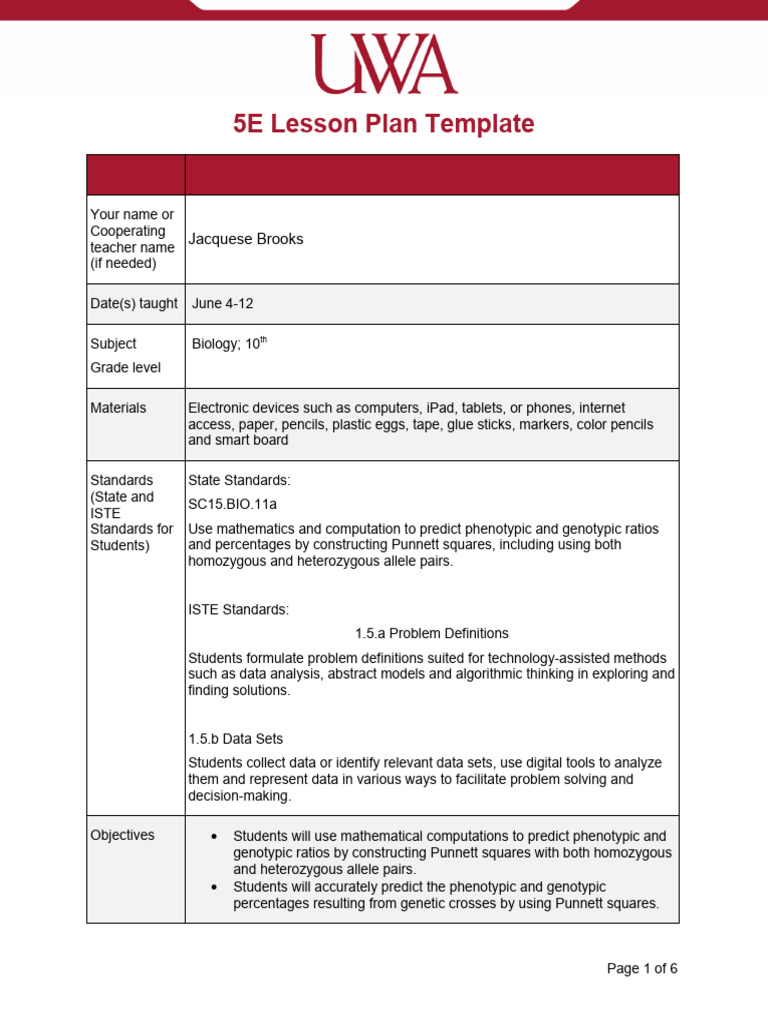 Brooks Ed508-5e-Lesson-Plan | PDF | Genotype | Heredity