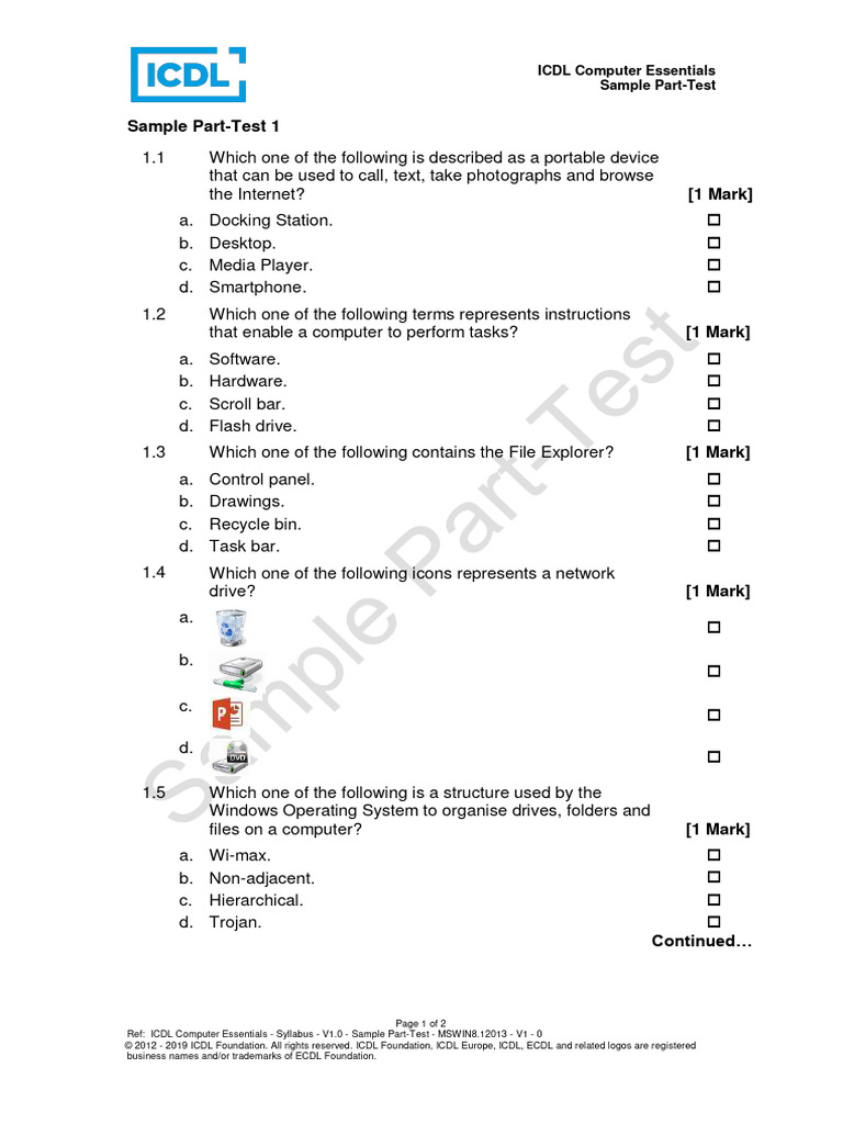 ICDL Computer Essentials Sample Part-Test Theory Questions-WIN8.12013 ...