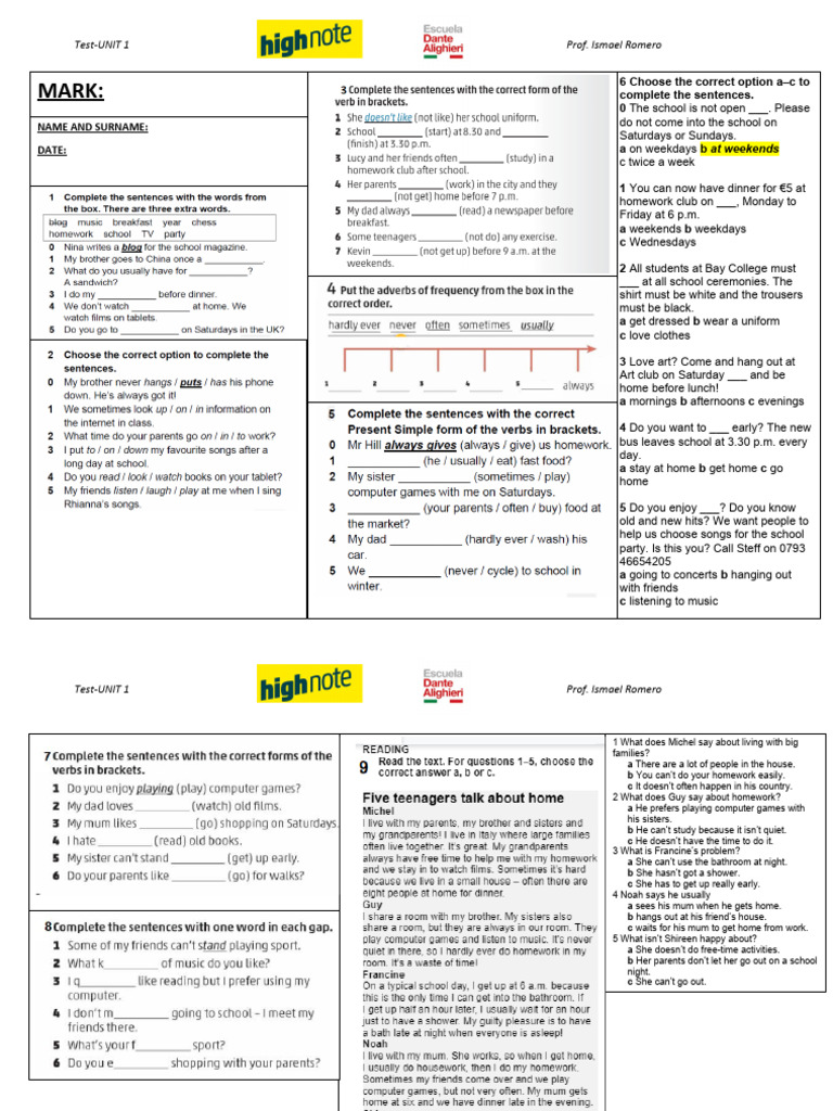 Unit 1 - High Note | Download Free PDF | Workweek And Weekend