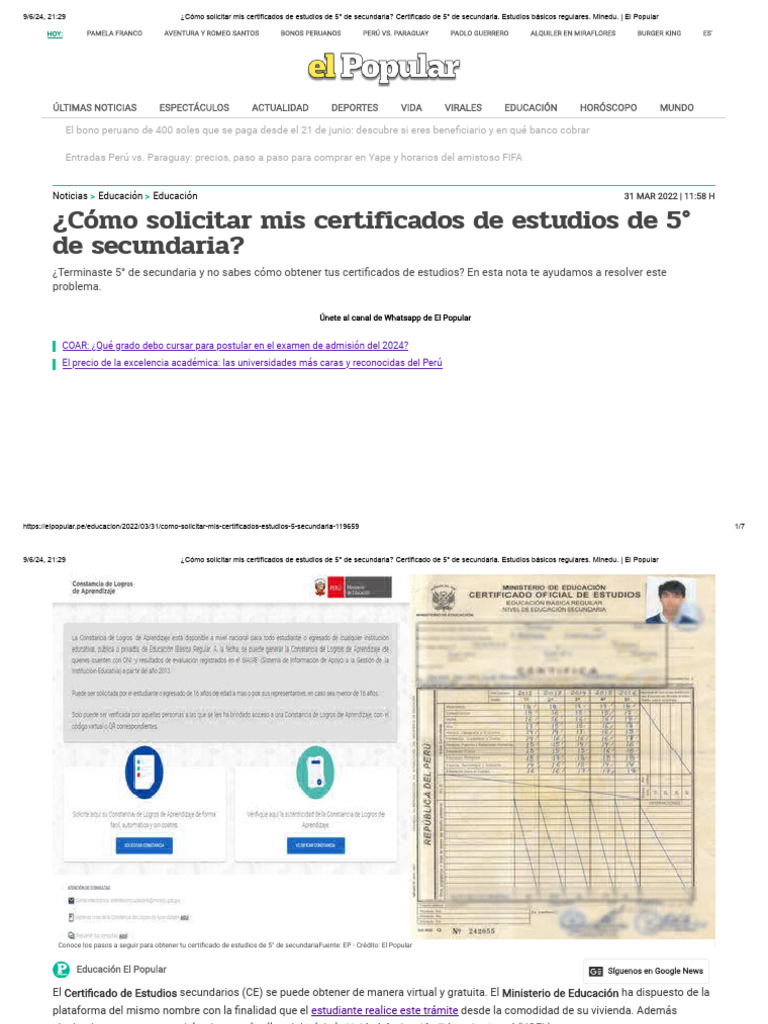 ¿Cómo Solicitar Mis Certificados de Estudios de 5° de Secundaria - Certificado de 5° de ...