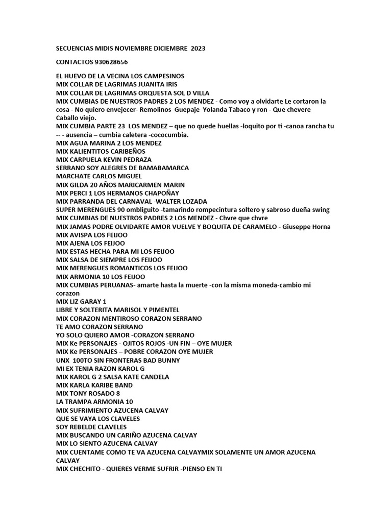 Lista Midi Diciembre | PDF | Musica centroamericana | Musica Latinoamericana