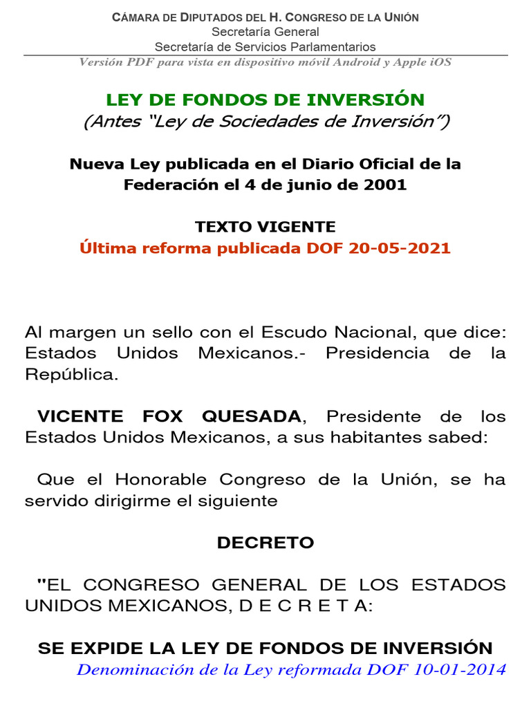 Ley de Fondos de Inversión | PDF | Compartir (Finanzas) | Fondo de inversión