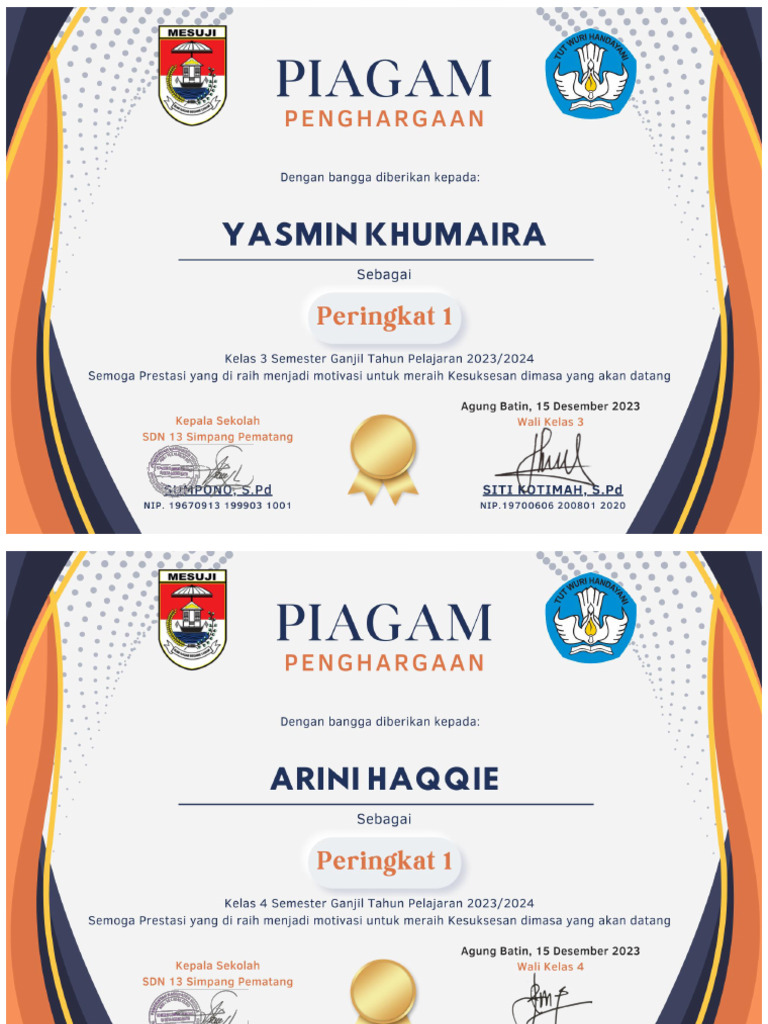 Piagam Anak Sekolah | PDF