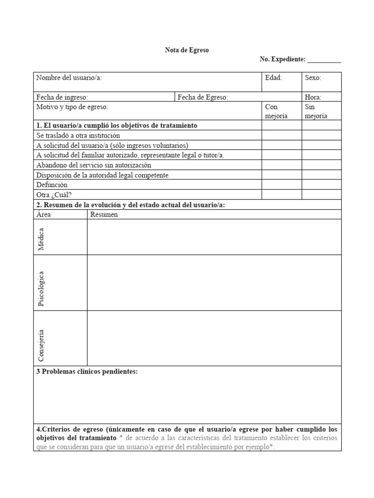 Anexo 24 Nota de Egreso | Descargar gratis PDF | Medicina | Medicina ...