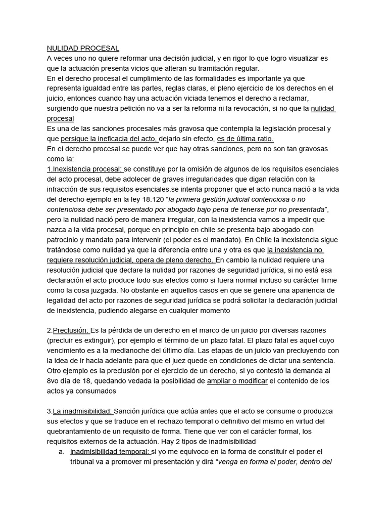 Nulidad Procesal: Principios y Efectos | PDF | Ley procesal | Nulo (ley)