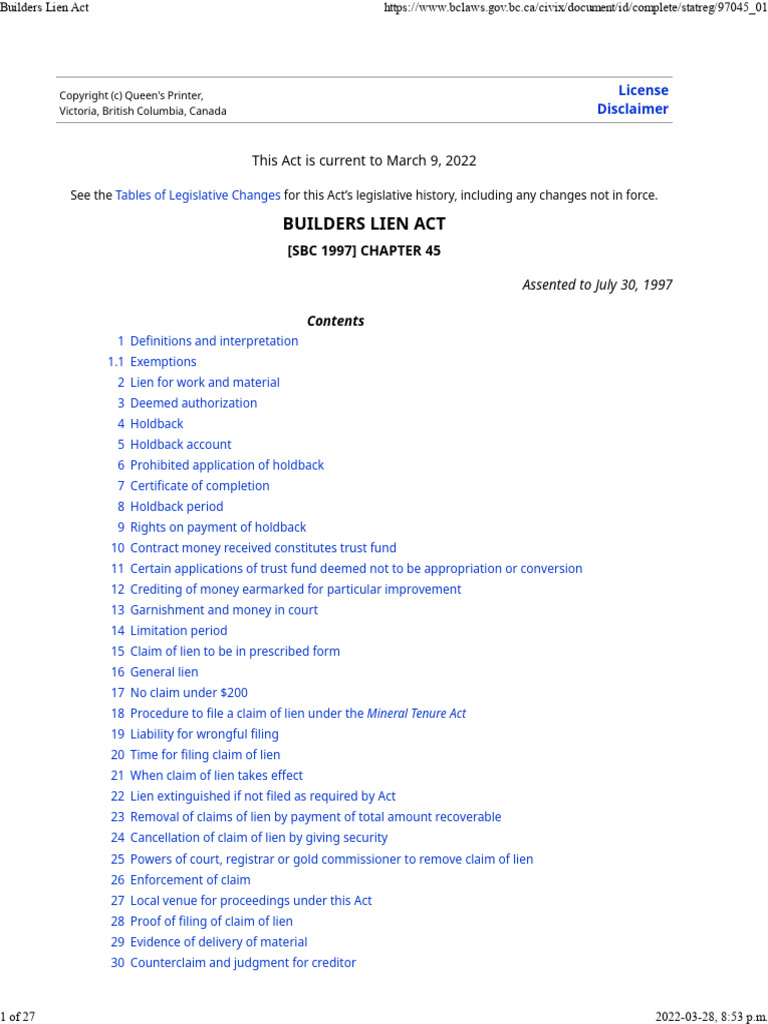 Builders Lien Act | PDF | Mortgage Law | Employment