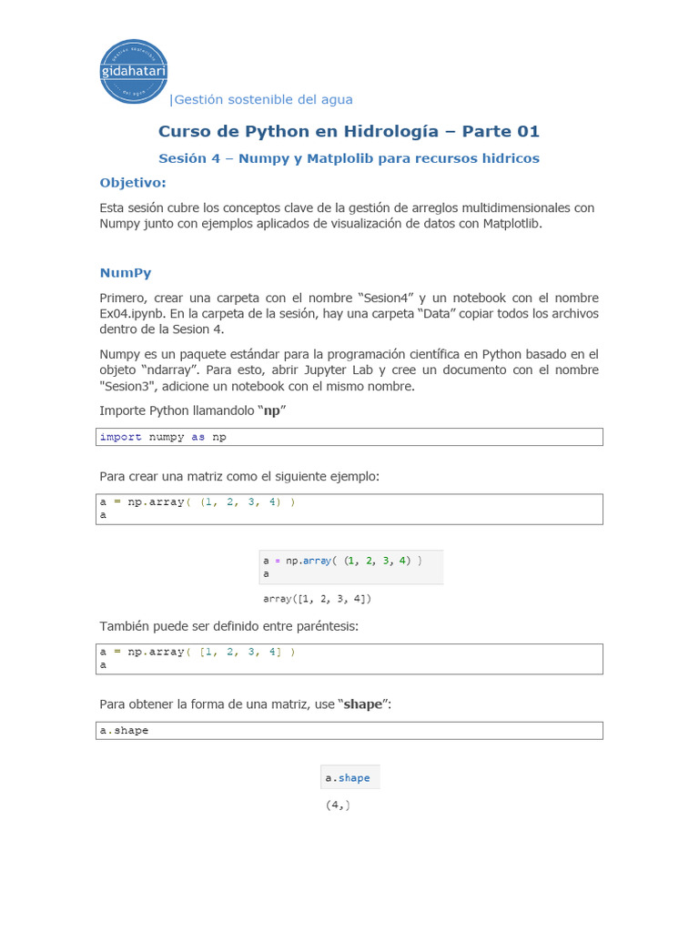 Numpy Y Matplotlib Para Recursos Hídricos Pdf Programación De Computadoras Datos De 7345