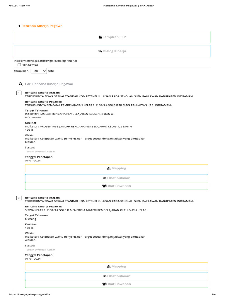 Rencana Kinerja Pegawai - TRK Jabar | PDF
