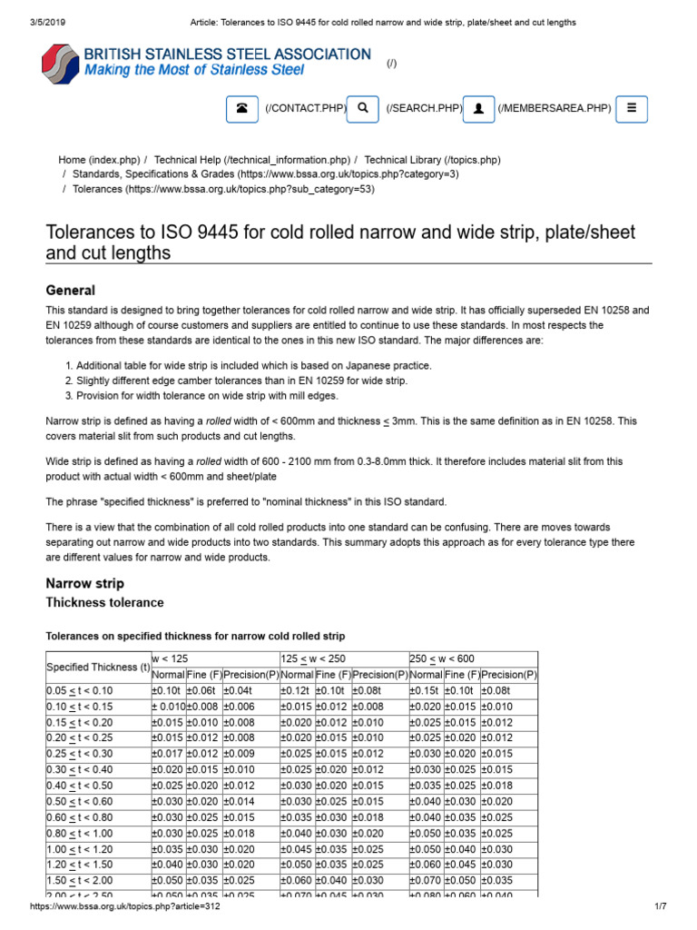Article_ Tolerances to ISO 9445 for cold rolled narrow and wide strip ...