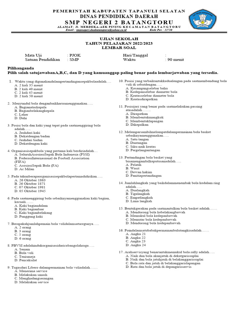 Soal Uas Pjok KLS 9 | PDF