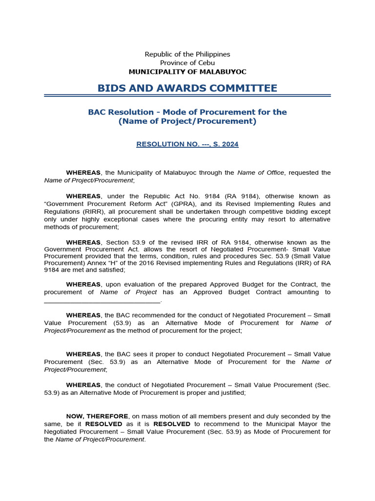 BAC RESO - 53.2-NP Small Value Procurement | PDF | Political Law | Justice