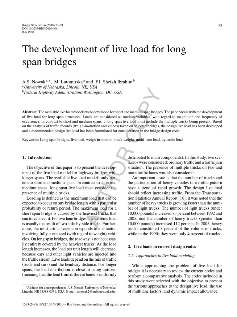 Author Copy: The Development of Live Load For Long Span Bridges | PDF ...