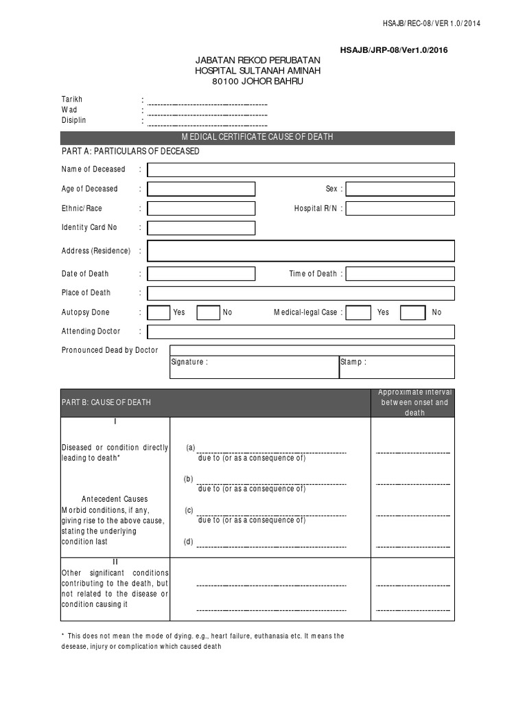 BORANG KEMATIAN - MCCoD Form | PDF