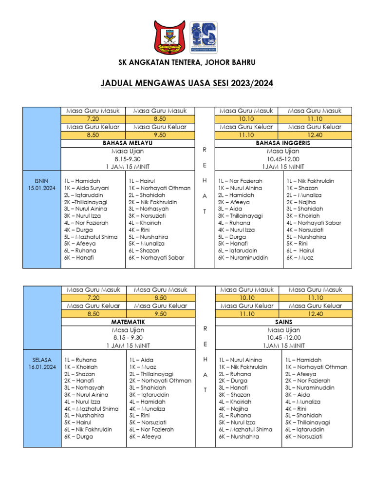 Jadual Mengawas Uasa | PDF
