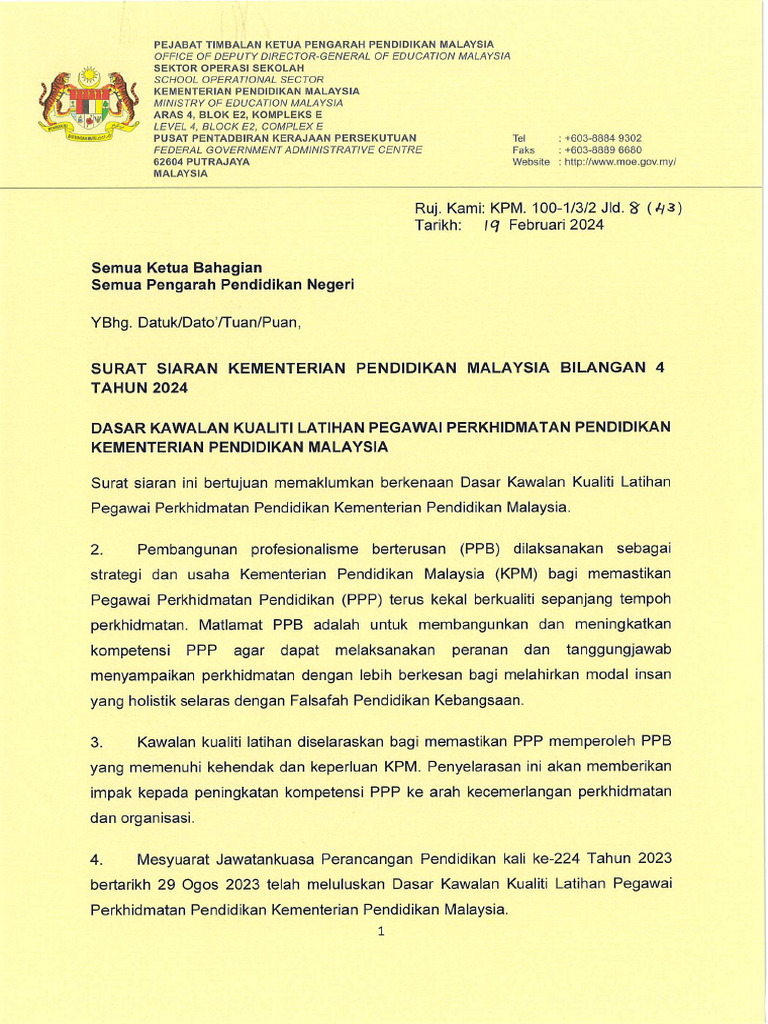 6 Surat Siaran KPM Bil. 4 Tahun 2024 Dasar Kawalan Kualiti Latihan ... 6 Surat Siaran KPM Bil. 4 Tahun 2024 Dasar Kawalan Kualiti Latihan ...