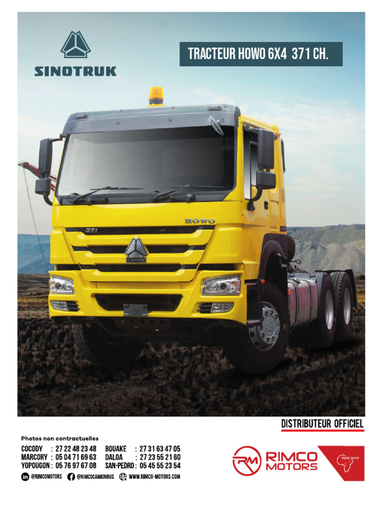Fiche Technique Tracteur Howo 6x4 371 Ch | PDF | Frein | Tracteur