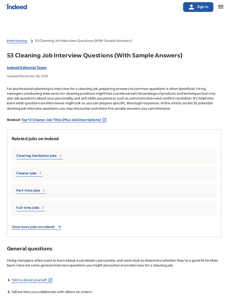 53CleaningJobInterviewQuestions (WithSampleAnswers) Indeed - Com ...