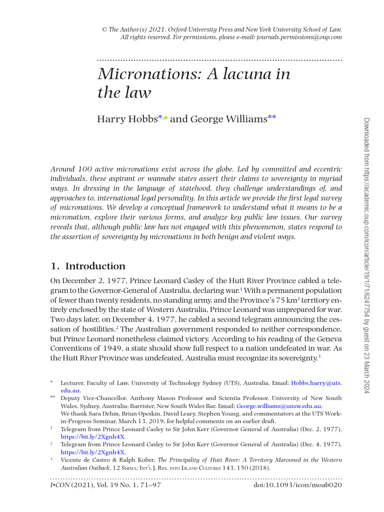 Micronations - A Lacuna in The Law | PDF | International Relations