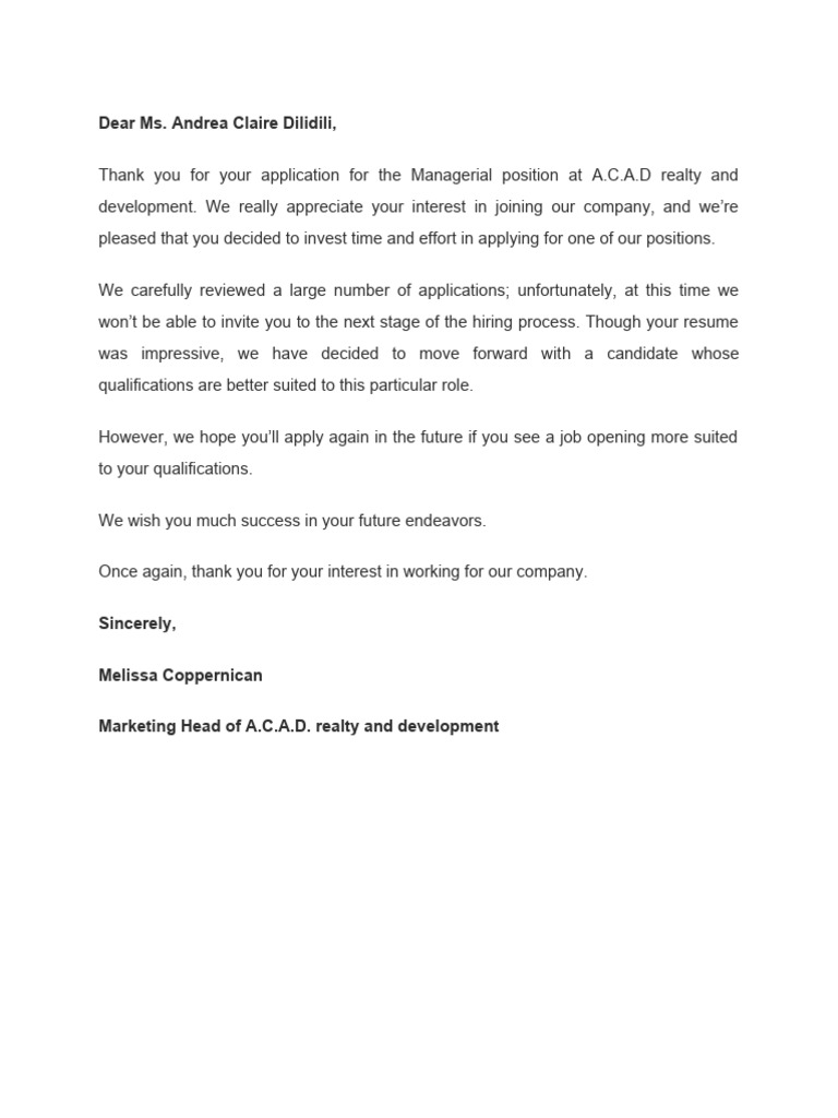 Job Application Rejection Letter | PDF