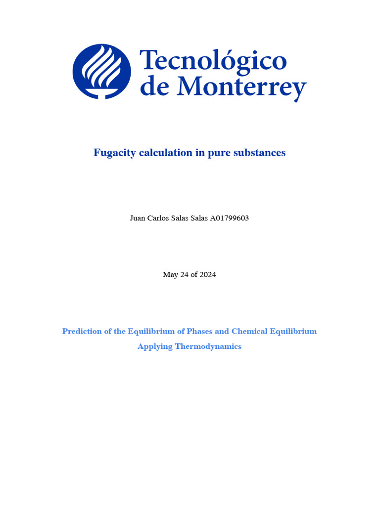 Fugacity Calculation in Pure Substances Carlos Salas | PDF | Physical Quantities | Mechanics