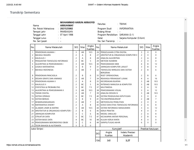 SIMAT - Sistem Informasi Akademik Terpadu | PDF