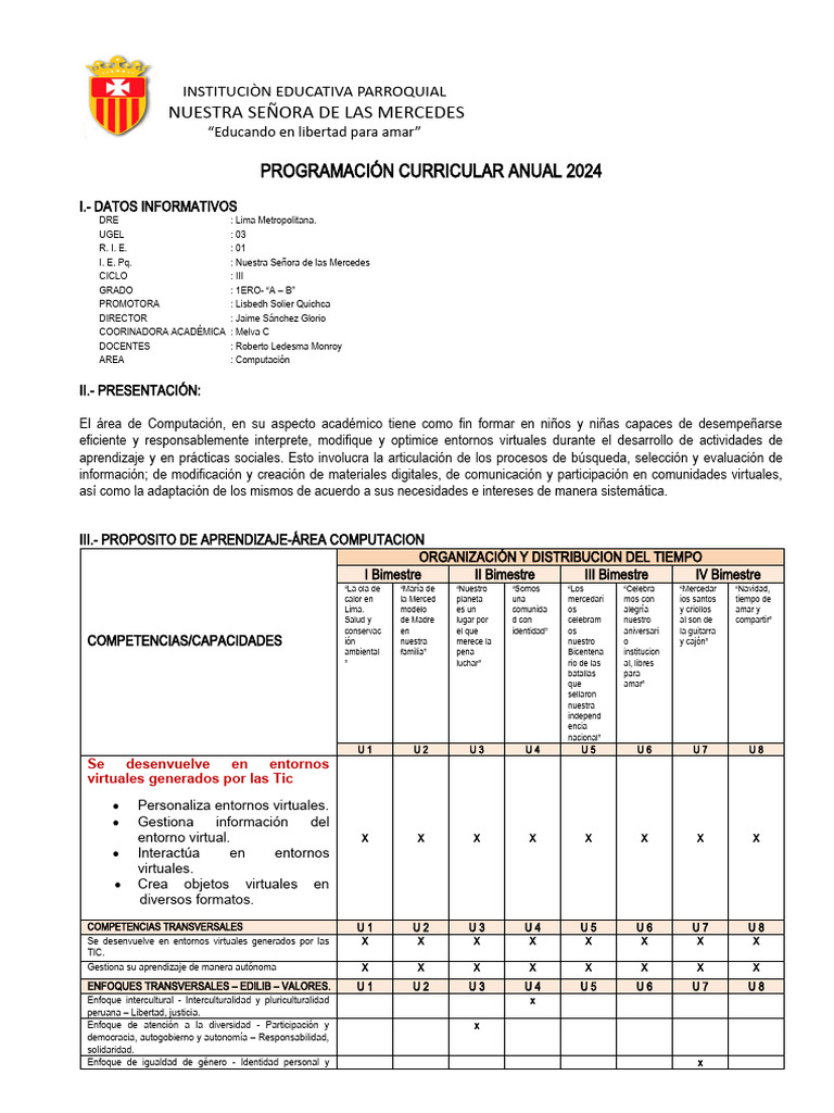 Programación Anual 1 Primaria Computacion | PDF | Amor | Entorno natural