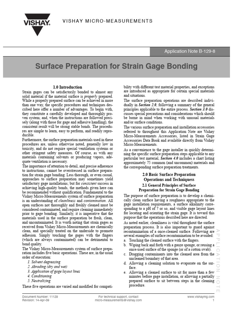Surface Preparation For Strain Gage Bonding: Vishay Micro-Measurements ...