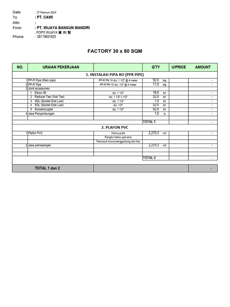 Form Rab Pipa PPR Dan Plafon PVC | PDF
