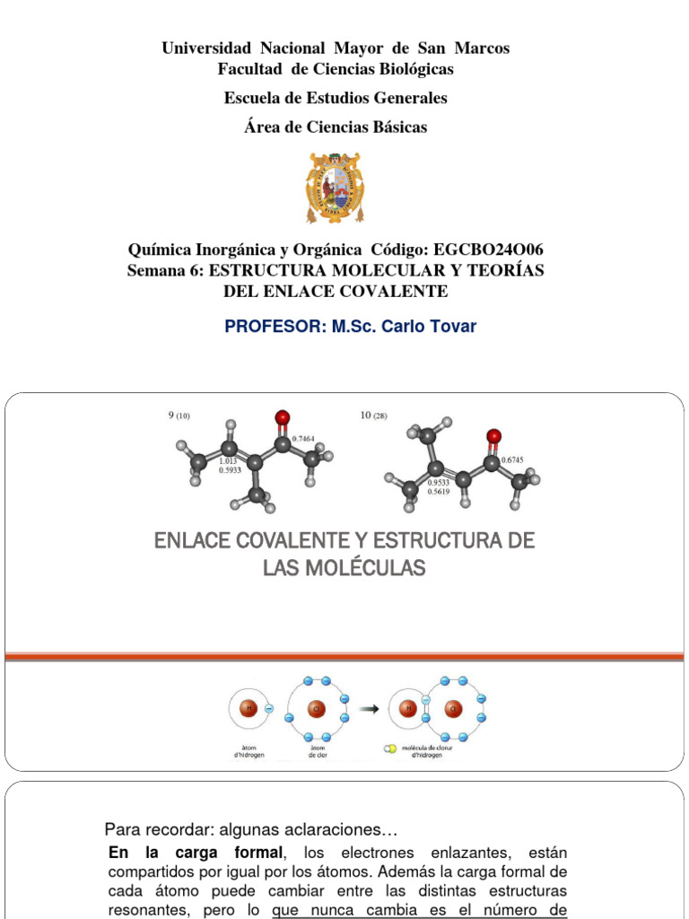 Semana 6 - Estructura Molecular y Teorías Del Enlace Covalente | PDF | Enlace químico | Enlace ...