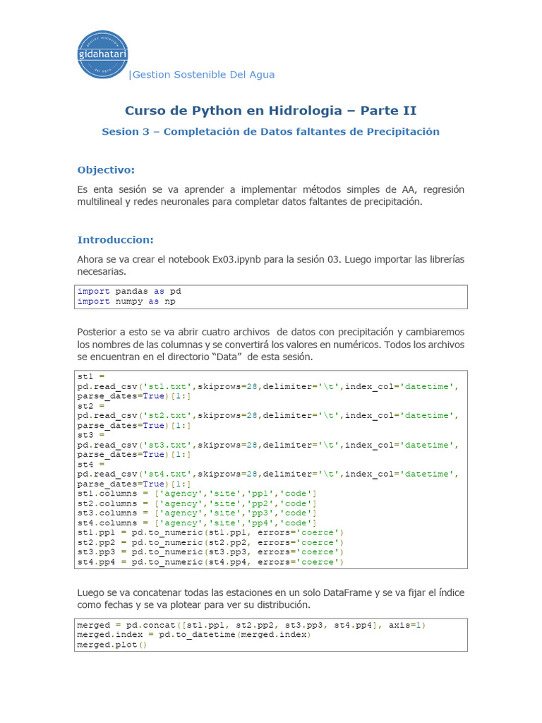 Curso Python: Completar Datos Lluvia | PDF | Regresión lineal | Precipitación