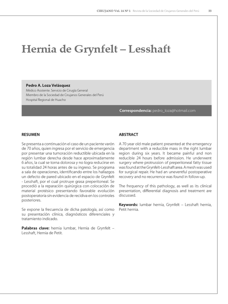Hernia de Grynfelt | PDF | Abdomen | Medicina CLINICA