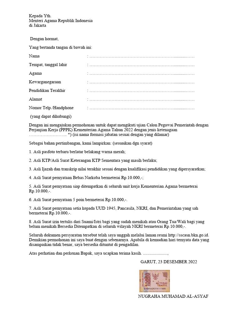 SURAT PERNYATAAN NUG PPPPK | PDF