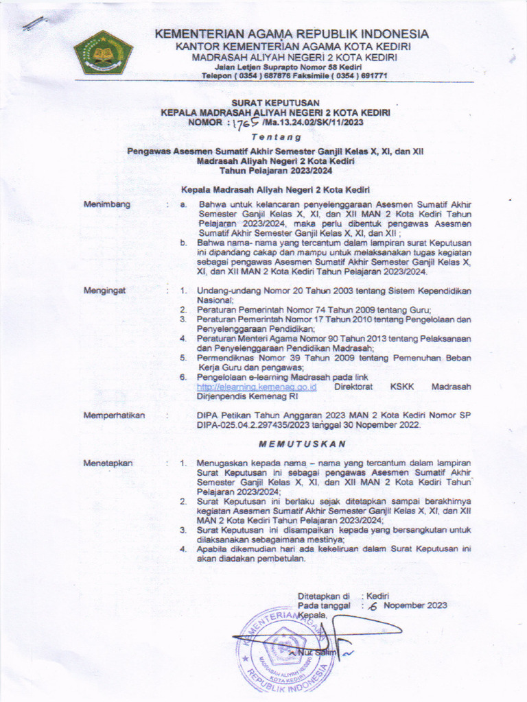 SK PENGAWAS ASAS 2023 | PDF