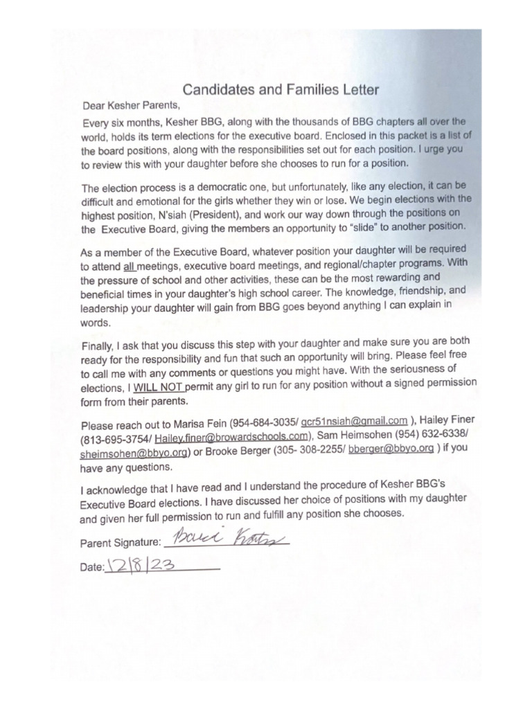 Candidates and Families Letter | PDF