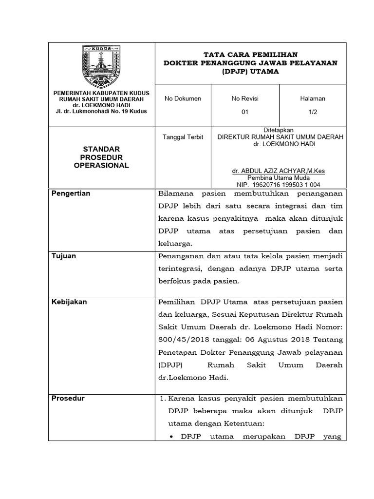 SPO Pemilihan DPJP Utama | PDF