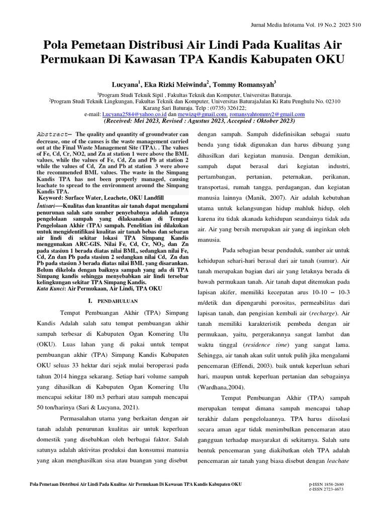 Pola Pemetaan Distribusi Air Lindi Pada Kualitas Air | PDF