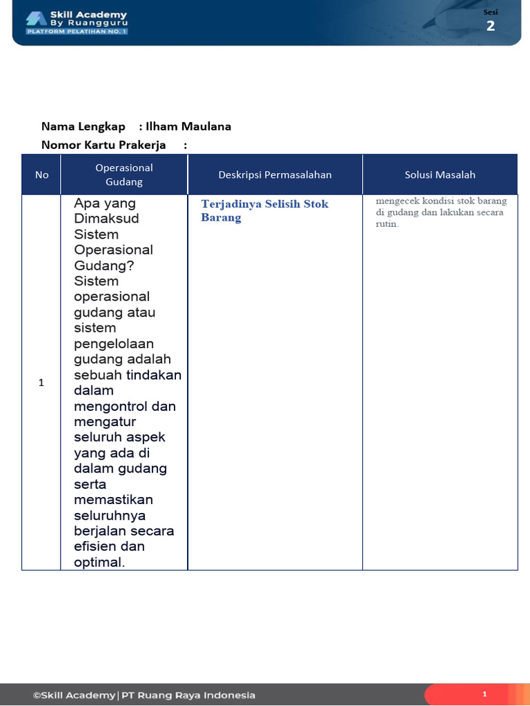 TPM 2 Membuat Perencanaan Operasional Gudang - Ilham Maulana | PDF