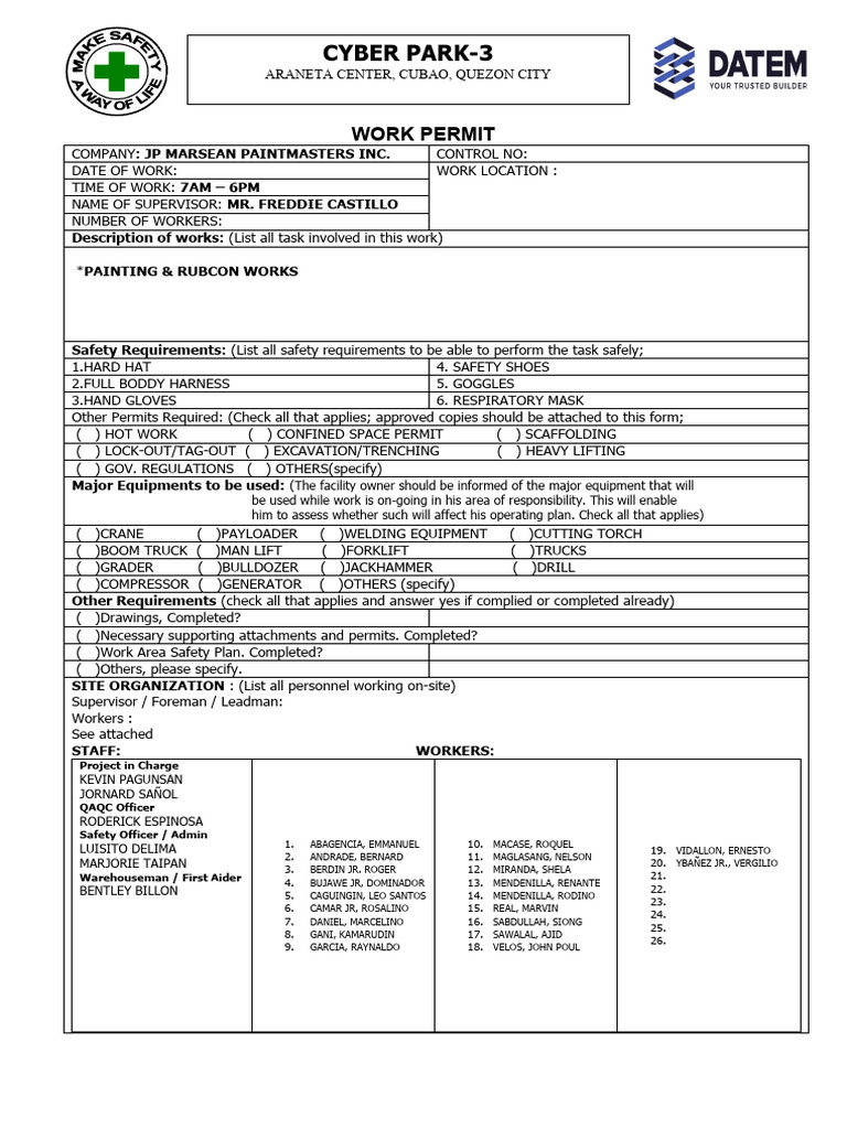 Work Permit for Cyberpark 3 Project | PDF