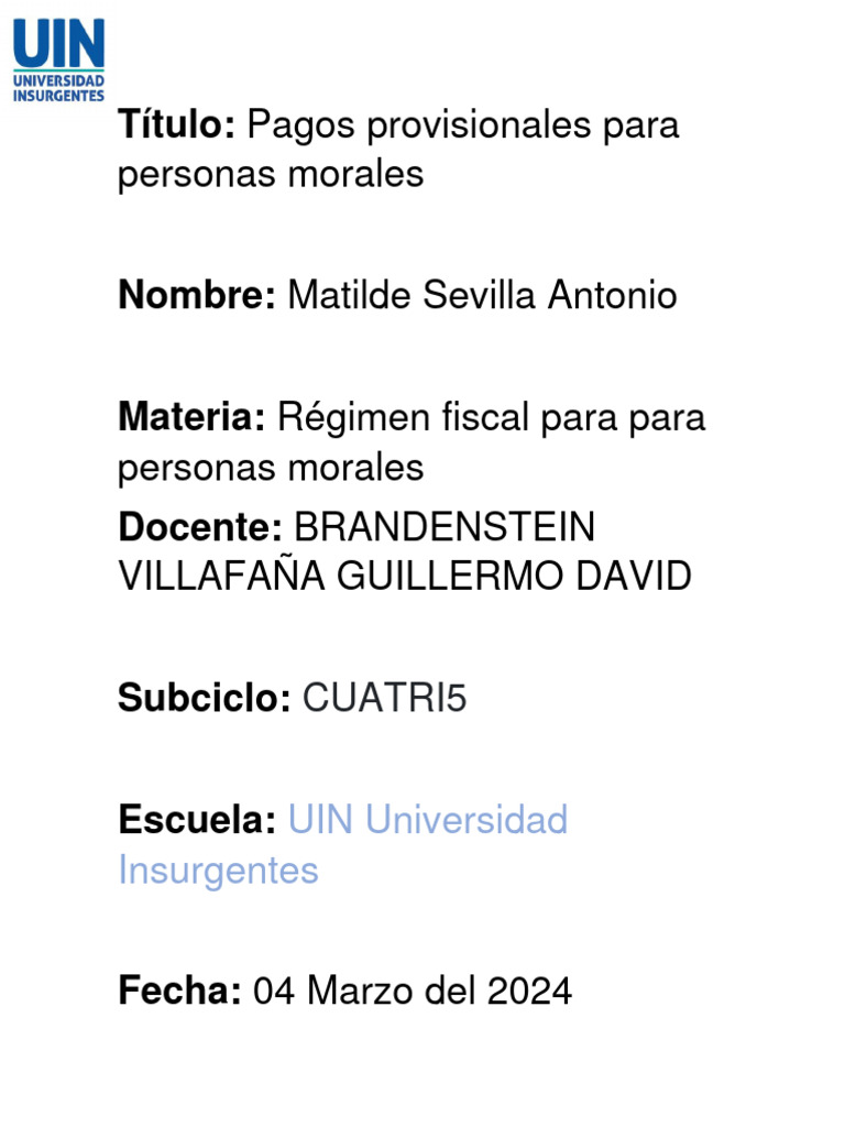 Sevilla - Matilde - Pagos Provisionales para Personas Morales | PDF