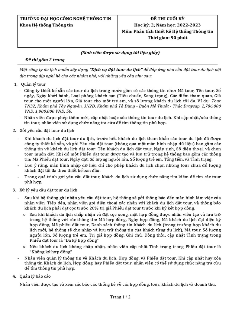 De-PTTK-Tour Du Lich | PDF