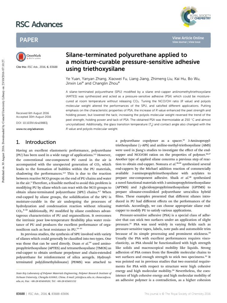 Silane-Terminated Polyurethane Applied To | PDF | Thermogravimetric ...