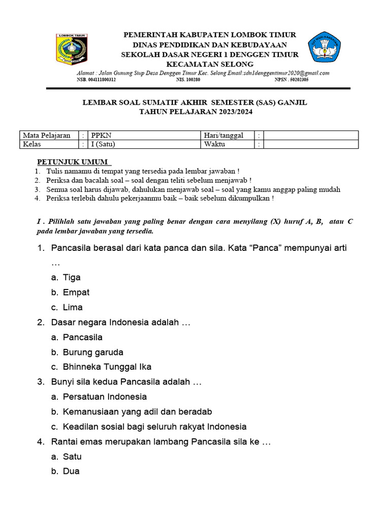Soal STS PPKN Genap 2023 | PDF