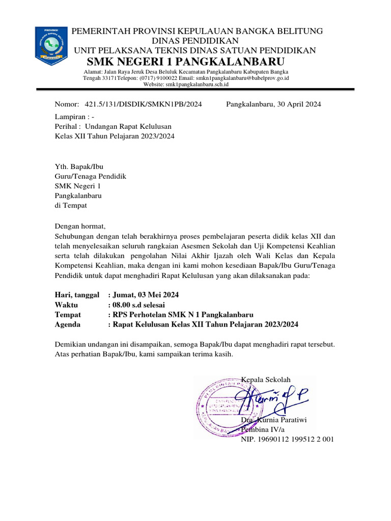 Undangan Rapat Kelulusan 2023-2024 | PDF