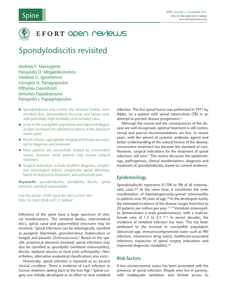 Spondylodiscitis Revisited: Spine | PDF | Vertebral Column | Infection