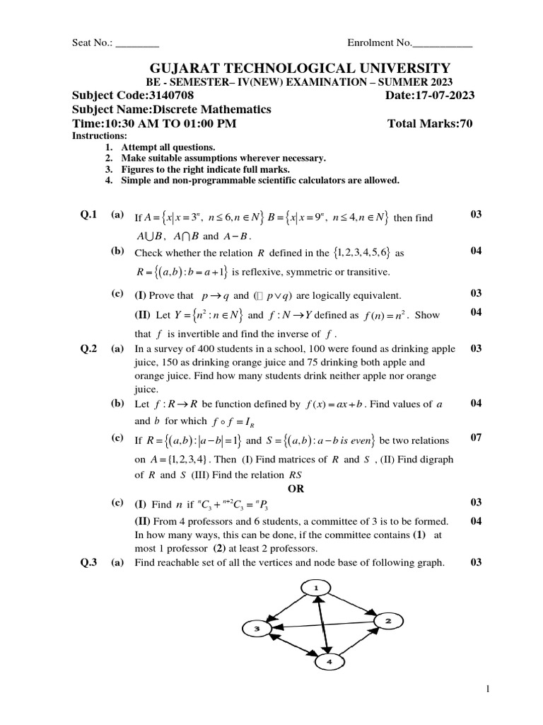 DM - S2023 (3140708) (GTURanker - Com) | PDF | Vertex (Graph Theory ...