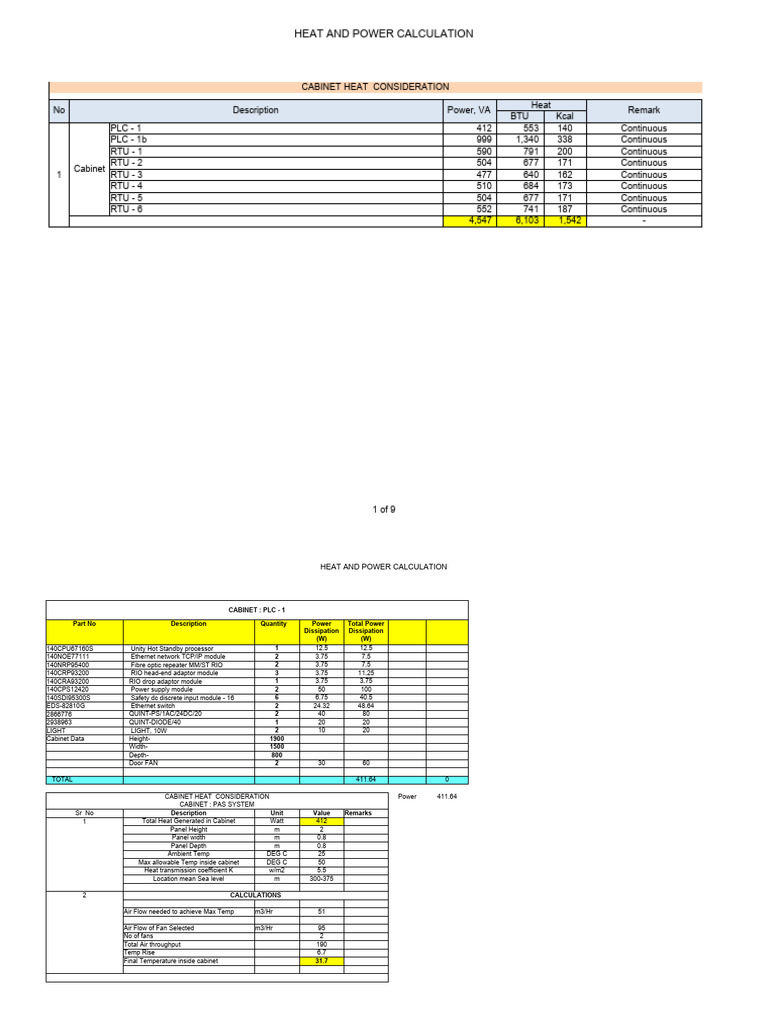 Heat Dissipation Calculation From Schneider | PDF | Heat | Central ...
