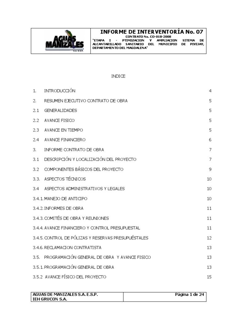Modelo Informe de Interventoria | PDF | Alcantarillado | Naturaleza