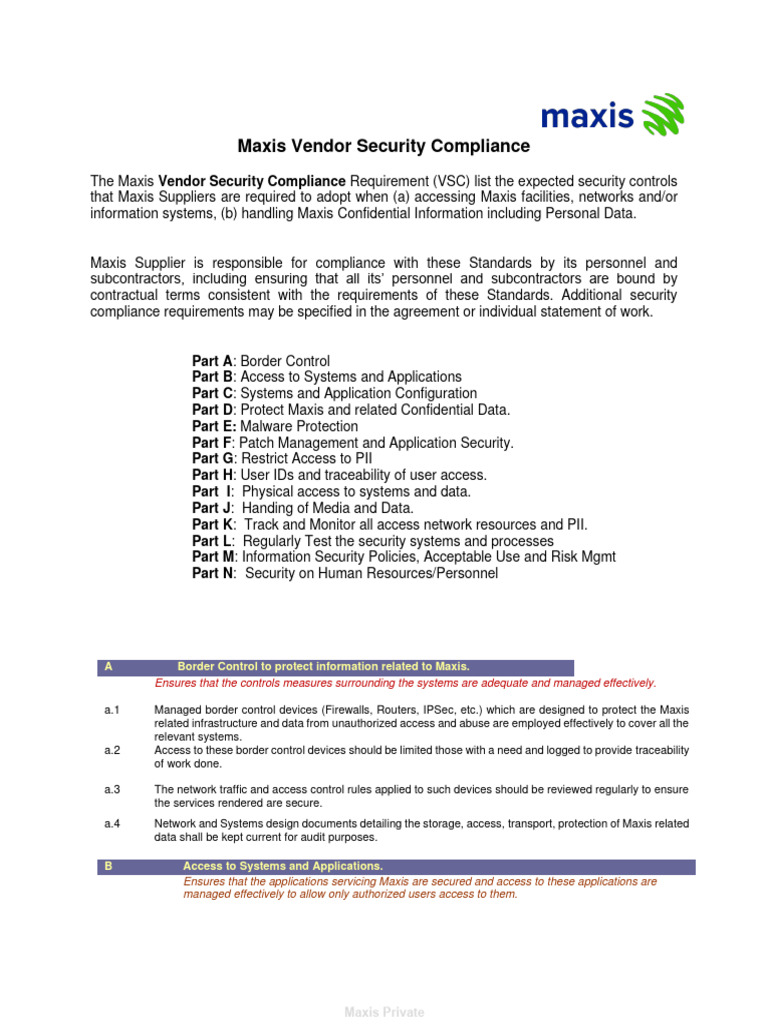 Maxis Vendor Security Compliance For Supplier's Ref | PDF | Security | Computer Security